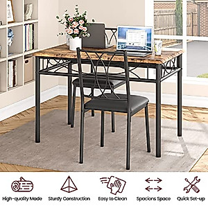Alkmaar Kitchen Table and Chairs for 4, Dining Table Set for 4 with Upholstered Chairs, Kitchen Table Set for 4, Rectangular Dining Room Table Set for Small Space, Apartment, Studio, Rustic Brown