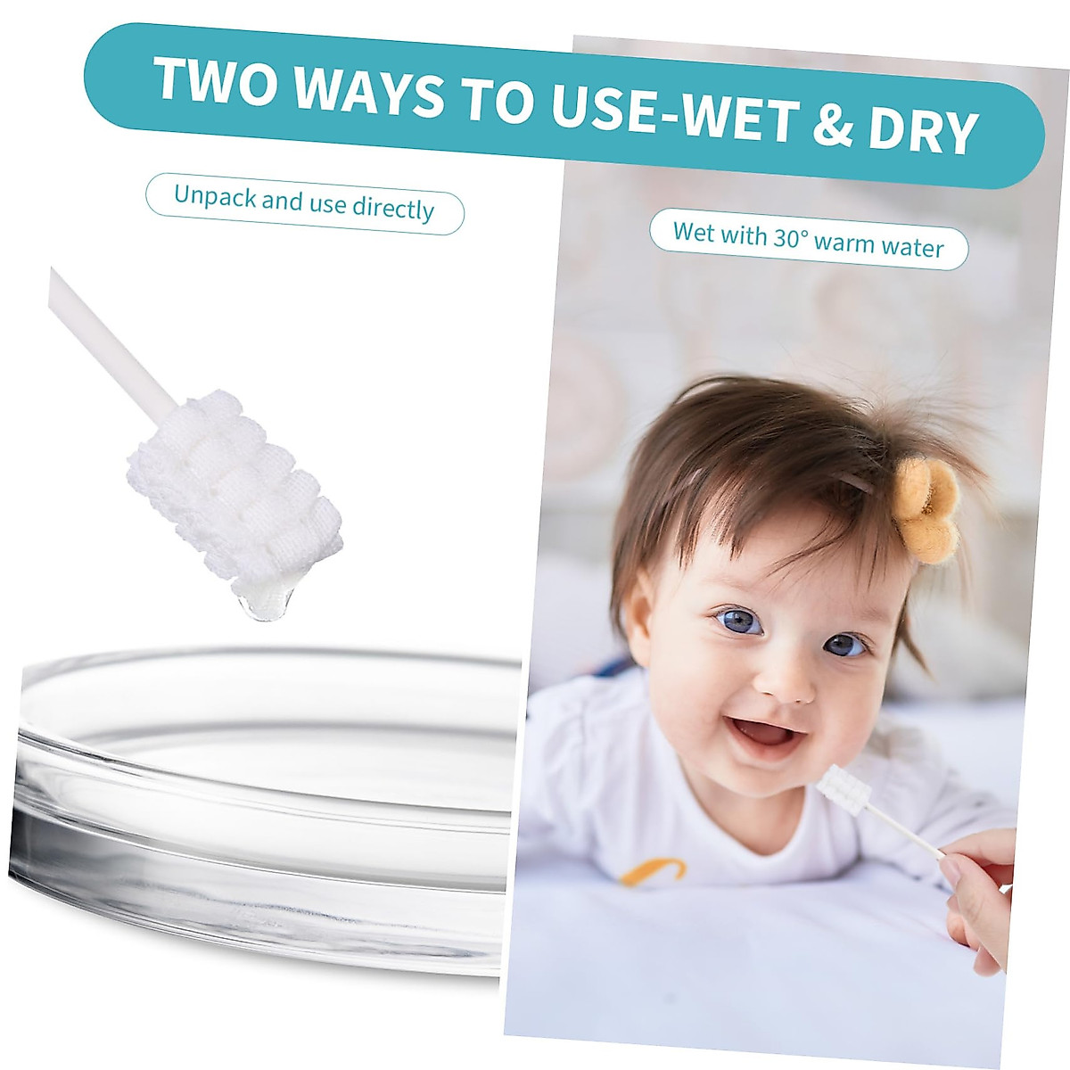 Healifty 30Pcs Oral Brush Mouth Sponge swabs Newborn Disposable Tools for Toddlers Infant Gauze Baby White Oral Care deciduous Teeth