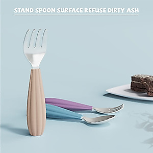 Hippywell Toddler Utensils, 6PCS Toddler Forks and Spoons Set, Kids Silverware Set with Silicone Anti-Choke Handle, Self-Feeding Toddler Utensils, Children Safe Flatware, Blue/Purple/Natural