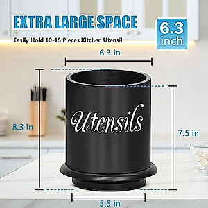 Y&ME YM Utensil Holder, 360° Rotating Kitchen Utensil Holder for Countertop, Bamboo Utensil Crock Utensil Caddy for Flatware, Cooking Utensil Organizer for Farmhouse Kitchen Decor (Black)