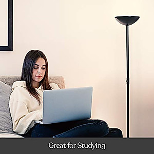 Brightech SkyLite LED Floor lamp, Torchiere Super Bright Floor Lamp for Living Rooms & Offices - 3 Way Dimmable Tall Lamp, High Lumen Standing Pole Lamp for Bedroom Reading - Black