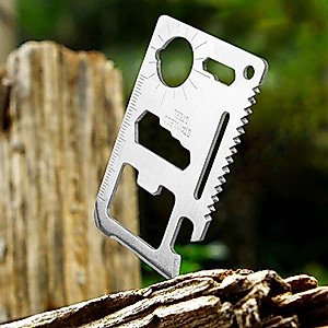 Credit Card 11-in-1 Survival Pocket Tool, Thickened Stainless Beer Opener steel/Inch Scale/Double Row Sawtooth Pocket Tool for Men (10PCS)