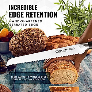 Cutluxe Bread Knife – 10" Serrated Edge Knife for Homemade Bread – Forged High Carbon German Steel – Full Tang & Razor Sharp – Ergonomic Handle Design – Artisan Series