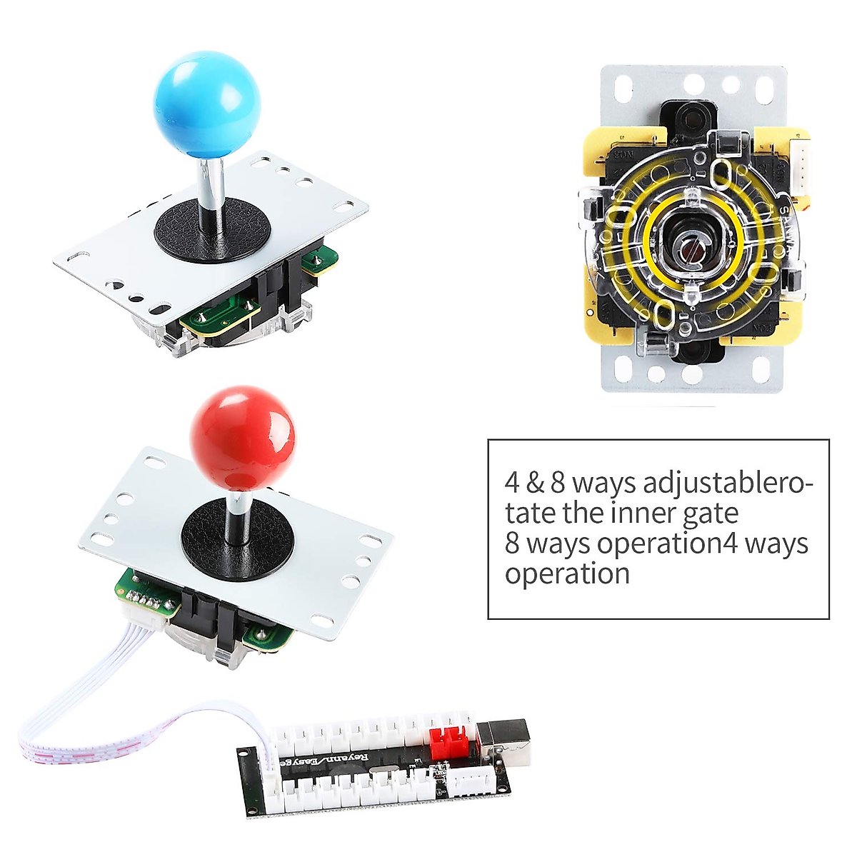 Easyget LED Arcade DIY Parts 2x Zero Delay USB Encoder + 2x 8 Way Joystick + 20x LED Illuminated Push Buttons for Mame Jamma Arcade Project Red + Blue Kits
