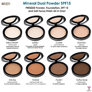 Mineral Dual Powder - 4-in-1 Pressed Mineral Foundation with SPF 15 for Flawless Glow - Oil-Free, Talc-Free, Gluten-Free, 0.45 oz (Lullaby - Light) by Mommy Makeup