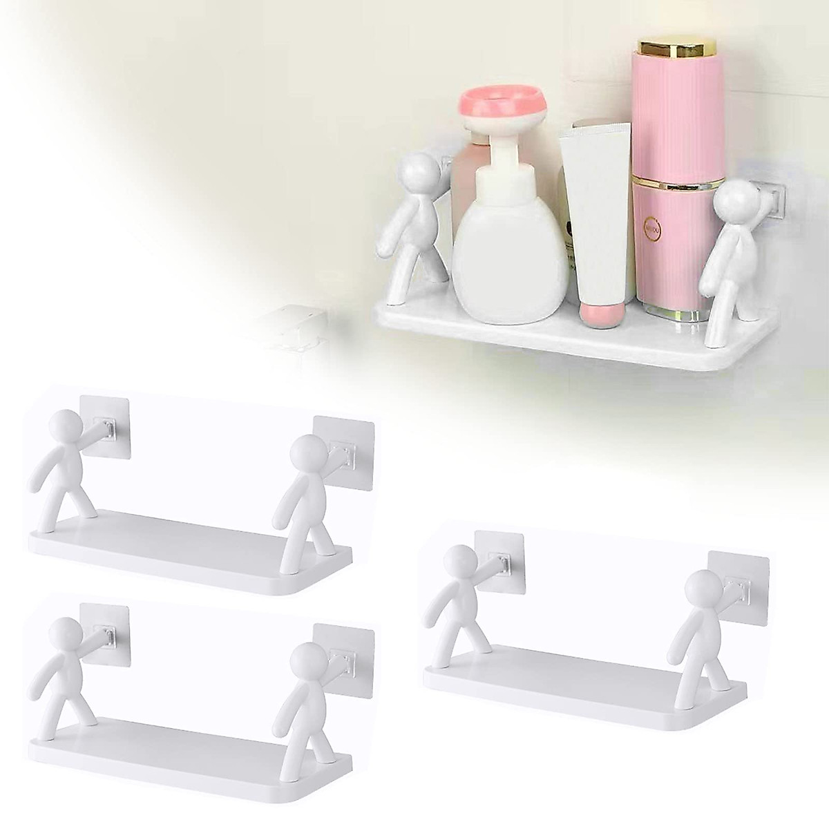 BINGONE 2022 Punching-Free Villain Storage Rack The Kitchen Toilet Receive Shelf, Floating Shelves Bathroom Wall Mounted Shelf (3 PCS White)