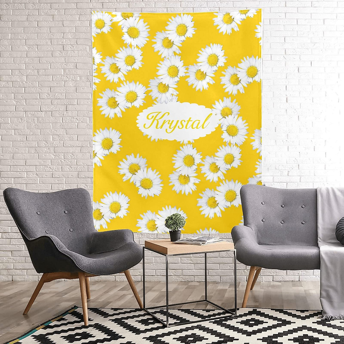 XOZOTY Personalized Yellow Daisies Baby Blanket with Name Text Custom Newborns Infants Swaddling Blankets for Boys &Girls Shower Birthday Gift 30 X 40 inches