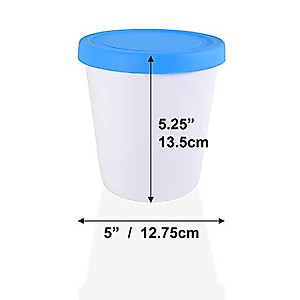 LIN Ice Cream Containers 4-Pack - 1Quart Reusable Round Storage Tubs for Homemade Ice Cream, Dessert, Gelato, Sorbet, 2 Red & 2 Blue Silicone Lids - Non-BPA Plastic Containers - Dishwasher-Safe - No Freezer Burn