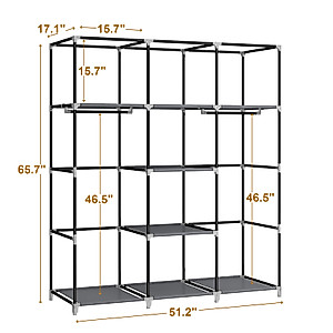 MOGELAFOO 51 Inch Portable Closet Wardrobe, Clothes Rack Storage Organizer with Non-Woven Fabric Cover, 2 Clothes Hanging Rods and 8 Storage Shelves, Grey