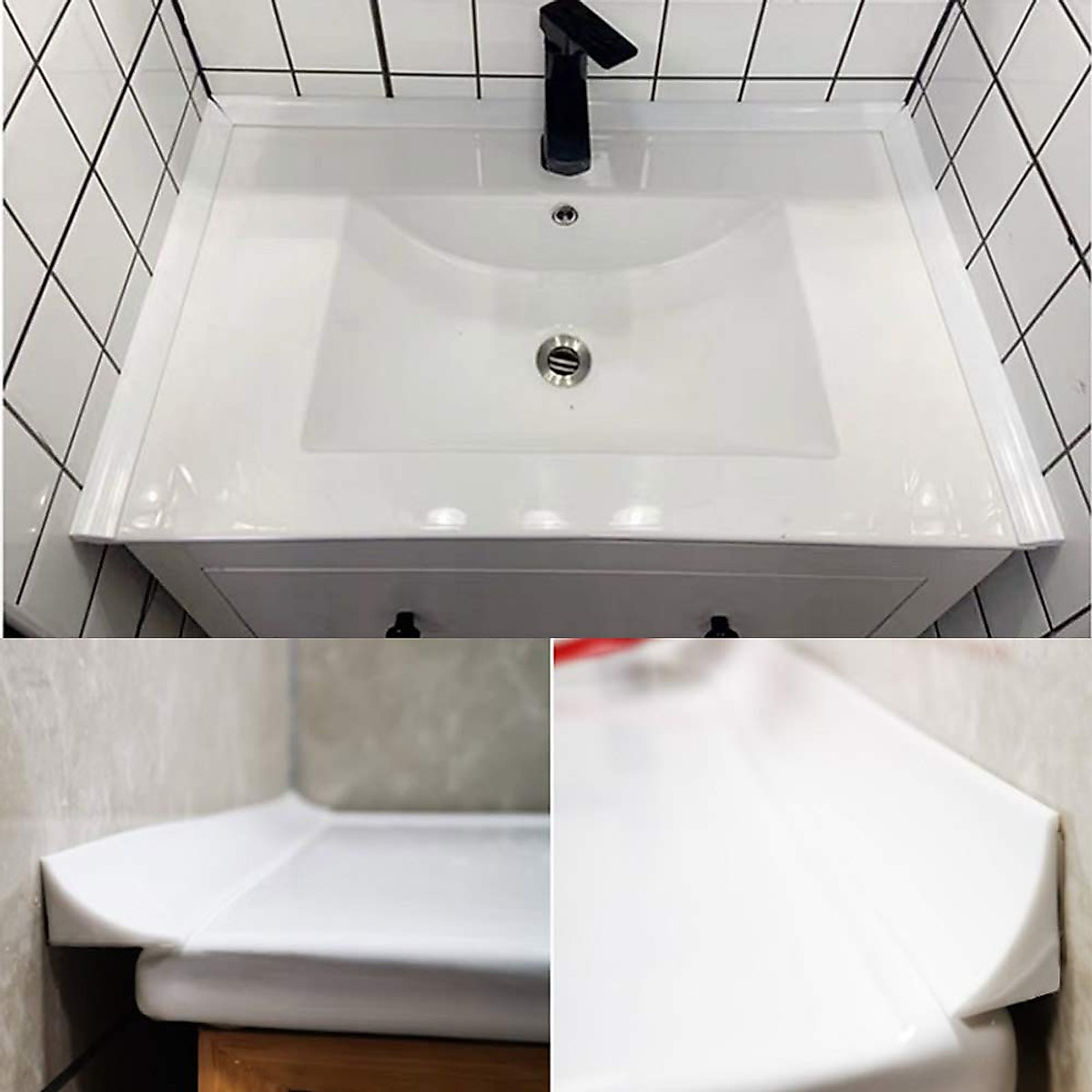 78inch Shower Threshold Water Dam Barrier Shower Door Bottom Seal Strip, Silicone Rubber Kitchen Sink Splash Guard, Corner Dam Water Retaining Strip for Countertop, Shower, Bathroom (Transparent)