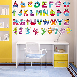 Colorful Alphabet Stickers Learning Wall Decals Alphabet Number Shape Educational Math Wall Stickers Peel and Stick Classroom Wall Decals Playroom Bedroom Decorations