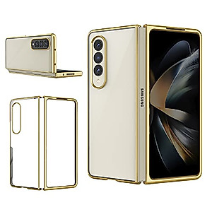 MATEPROX Compatible with Samsung Galaxy Z Fold 4 Case, Slim Thin Lightweight Protective Phone Case with Electroplated Frame Transparent Back for Samsung Galaxy Z Fold 4 5G(Gold)