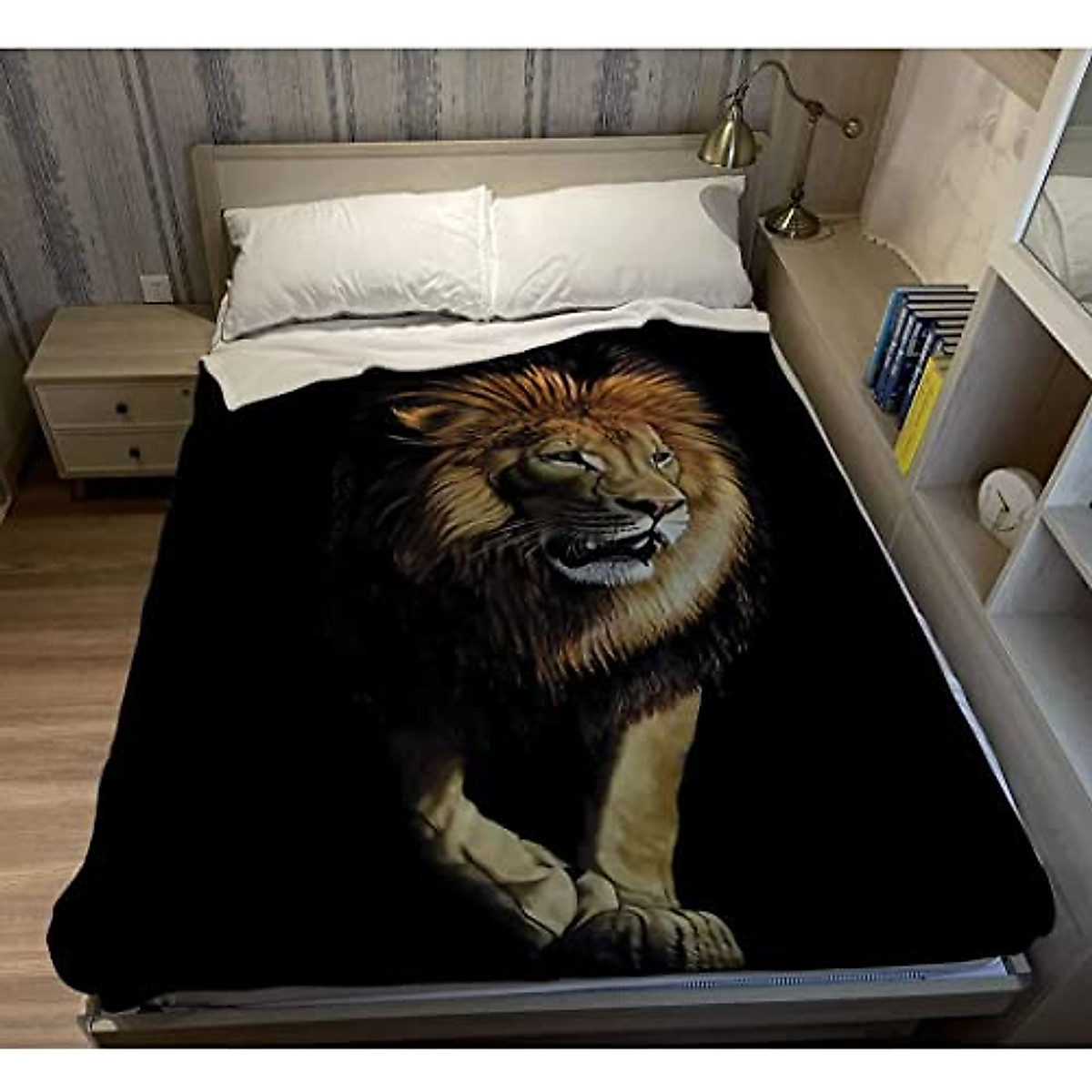 HommomH 60"x80" Black Lion Blanket Animal Print Soft Fluffy Fleece Throw for Couch Sofa Bed
