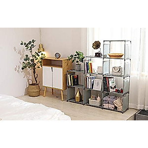 YCOCO 9 Cubes Bookshelf Office Storage Shelf Plastic Storage Cabinet,Multifunctional Non Woven Storage Rack,Grey