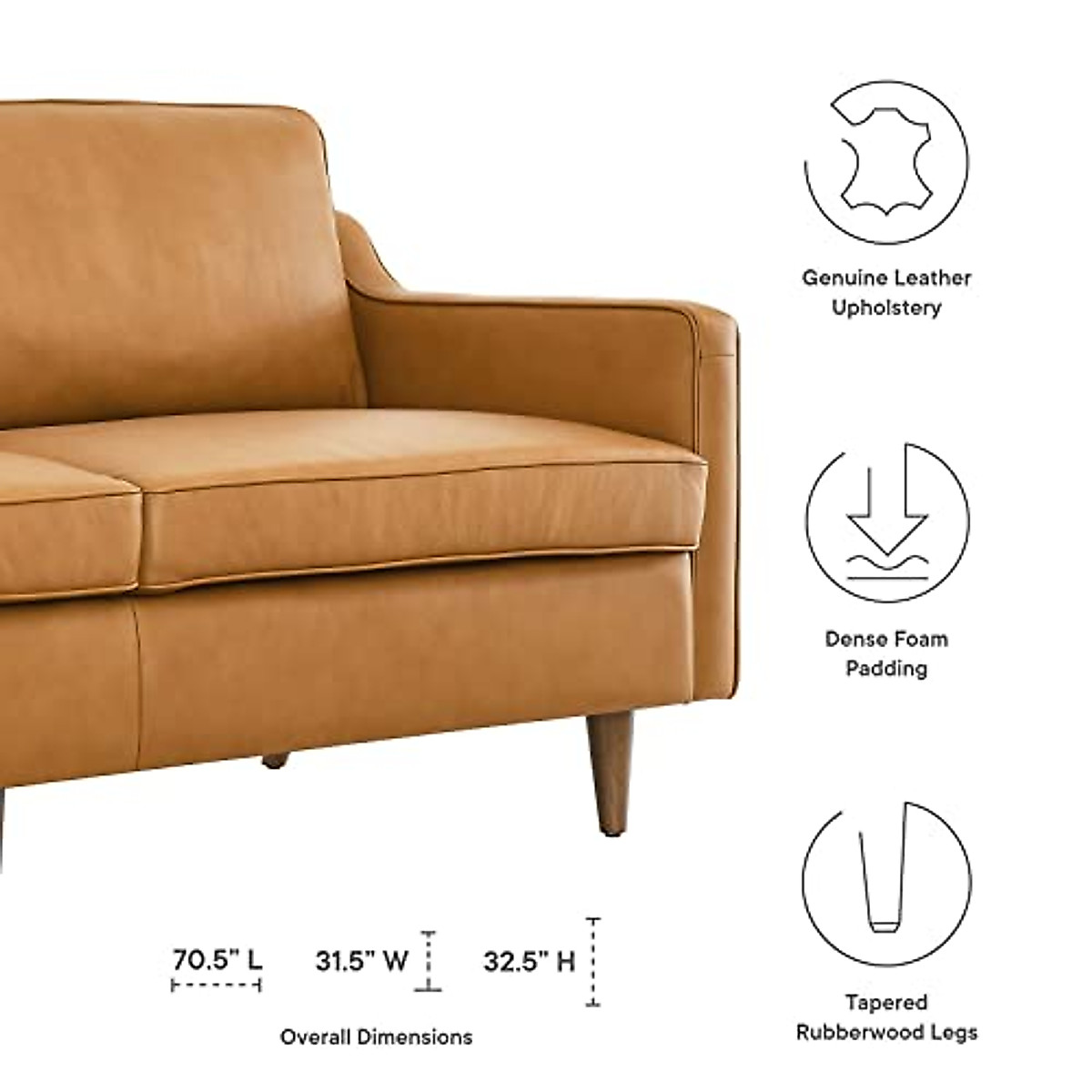 Modway Impart Upholstered Genuine Leather Sofa in Tan