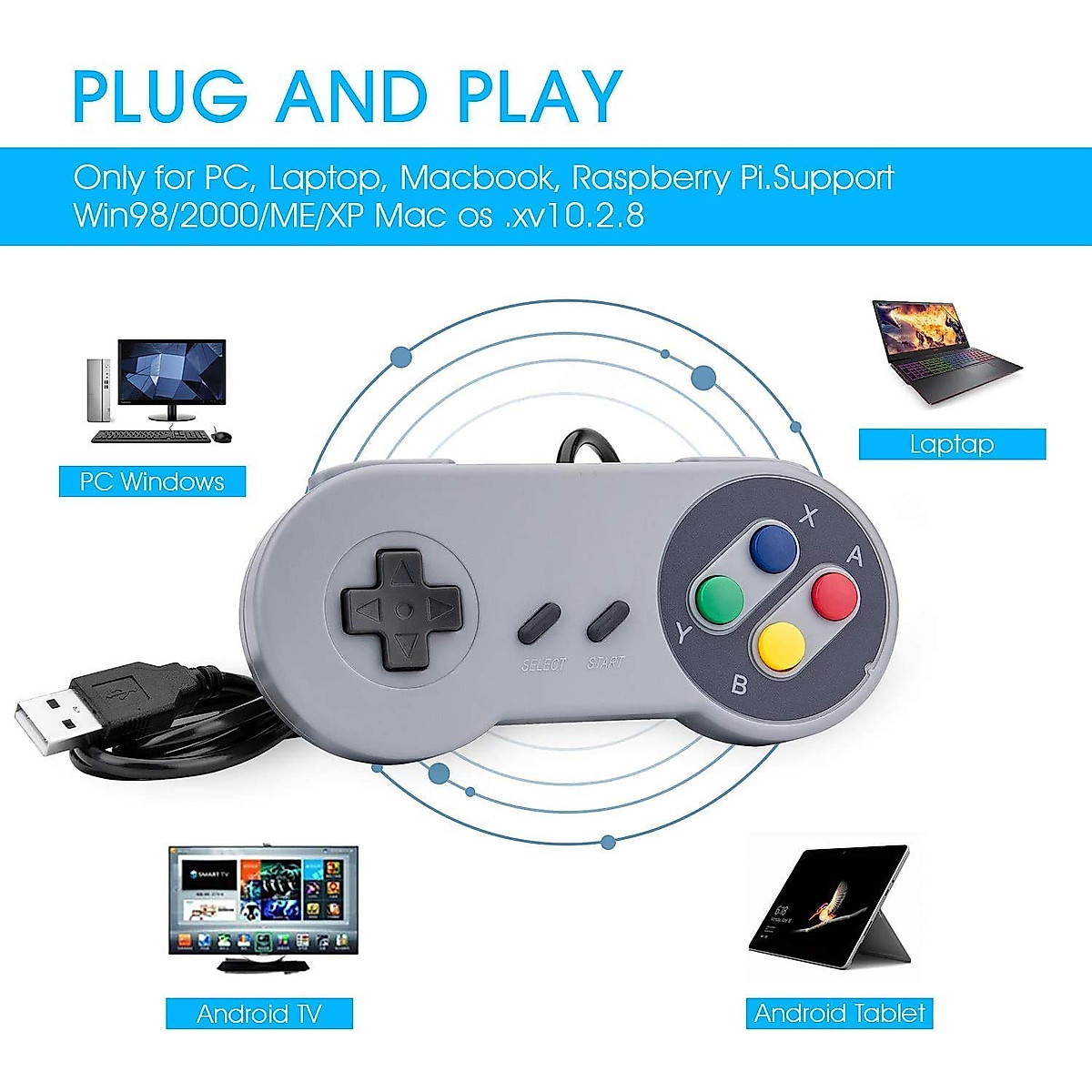 Wireless Controller (2ps) for SNES Game Controller with USB Wireless Receiver can Play with The Windows, iOS, Linx, Android Devices