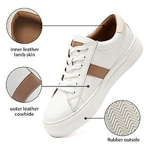 AiciBerllucci Women's Casual Sneakers,Leather Platform Sneakers for Women Fashion,Lace Up Walking Sneakers Comfortable,Street Platform Sneakers Low Top Authentic Shoes White 99AP48-WhiteBrown-7.5