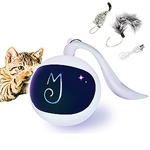 Migipaws Cat Toys, Automatic Moving Ball Bundle Classic Mice + Feather Kitten Toys in Pack. DIY N in 1 Pets Smart Electric Teaser, USB Rechargeable (White)
