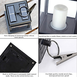 Solar Candle Lantern, Solar Garden Lights Hanging with LED Flickering Flame, 2Pcs Outdoor Lantern Light Waterproof for Christmas Decoration and Party (Warm White Light)