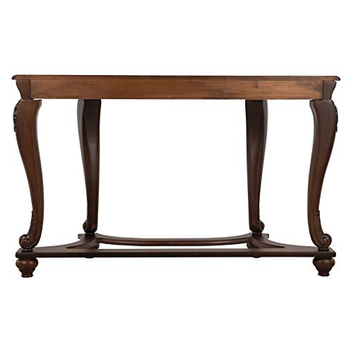 Signature Design by Ashley Norcastle Traditional Half Moon Sofa Table with Beveled Glass Top and Scrollwork Legs, Dark Brown