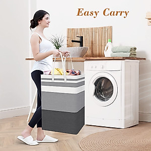 ToteTastic 3-Pack Laundry Basket, Freestanding＆Waterproof Laundry Hamper, Collapsible Tall Clothes Hamper with Easy Carry Handles for Clothes, Towels＆Toys in the Family and Dorm,Gradient Grey,75L