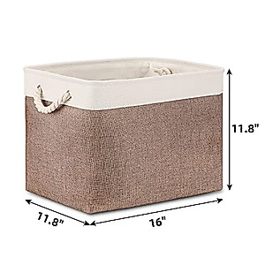 Bidtakay Baskets Set Fabric Storage Bins-White&Earthy Brown Bundled Baskets of 2 Large Baskets 16" X 11.8" X 11.8" + 3 Medium Baskets 15" X 11" X 9.5"