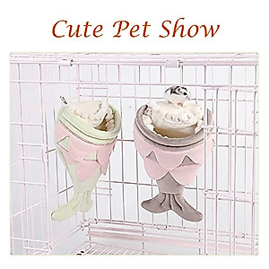 CooShou Hamster Sleeping Bed Small Animal Hanging House Sugar Glider Shark Hideout Cave Guinea Pig Cozy and Warm Sleep Nest Bag Cage House for Squirrel Chinchilla Hedgehog Ferret (Grey)