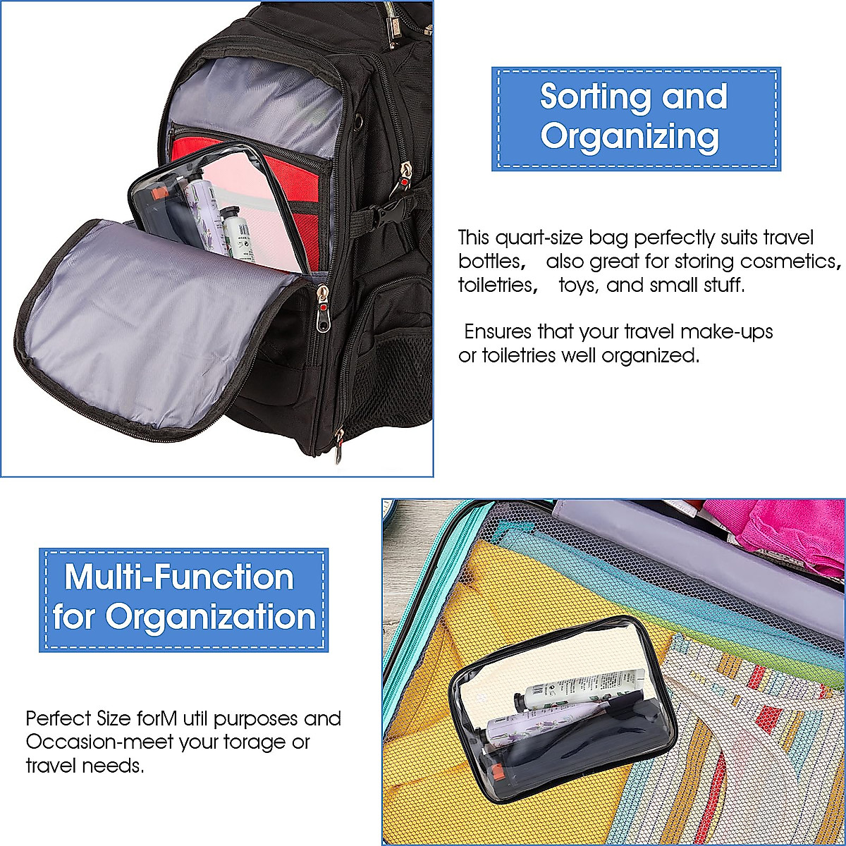 WLLHYF Clear Toiletry Bag 3 Pack Portable Waterproof Travel Makeup Cosmetic Bag Clear Bags Set with Zipper Handle Multipurpose Large Bag Airport Airline Compliant Bag for Women Men (Black)