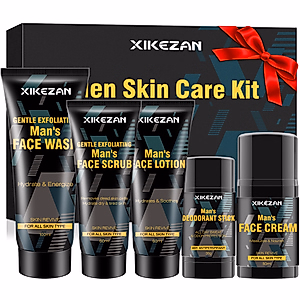 Mens Gifts for Men,Mens Skin Care Kit,Nourishe & Hydrate Skin w/Face Wash,Scrub,Lotion,Cream,Deodorant,Mens Stocking Stuffers for Men,Unique Christmas Gifts for Men Him Dad Husband Boyfriend Teen Boy