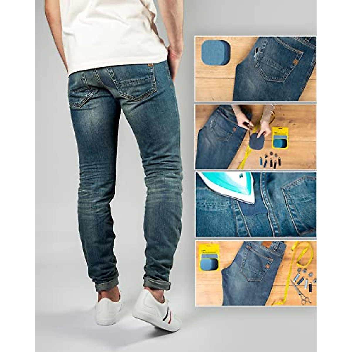 ZEFFFKA Premium Quality Denim Iron-on Jean Patches Inside & Outside Strongest Glue 100% Cotton Assorted Shades of Blue Black Repair Decorating Kit 10 Pieces Size 4-1/4" by 3-3/4" (9.8 cm x 10.8 cm)