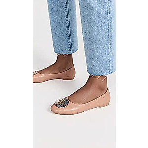 Tory Burch Women's Claire Ballet Flats, Light Sand/Gold/Silver, 10 Medium US