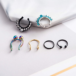 YOVORO 25Pcs Stainless Steel Fake Nose Ring Hoop for Men Women Faux Lip Ear Septum Ring Non-Pierced Body Jewelry XK