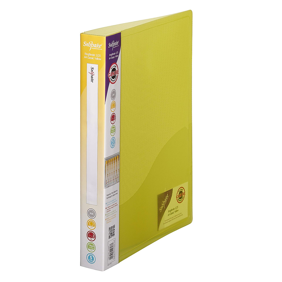 Snopake A4 2 O-Ring 25 mm RingBinder – Classic Yellow [Pack of 10] Ref: 10182