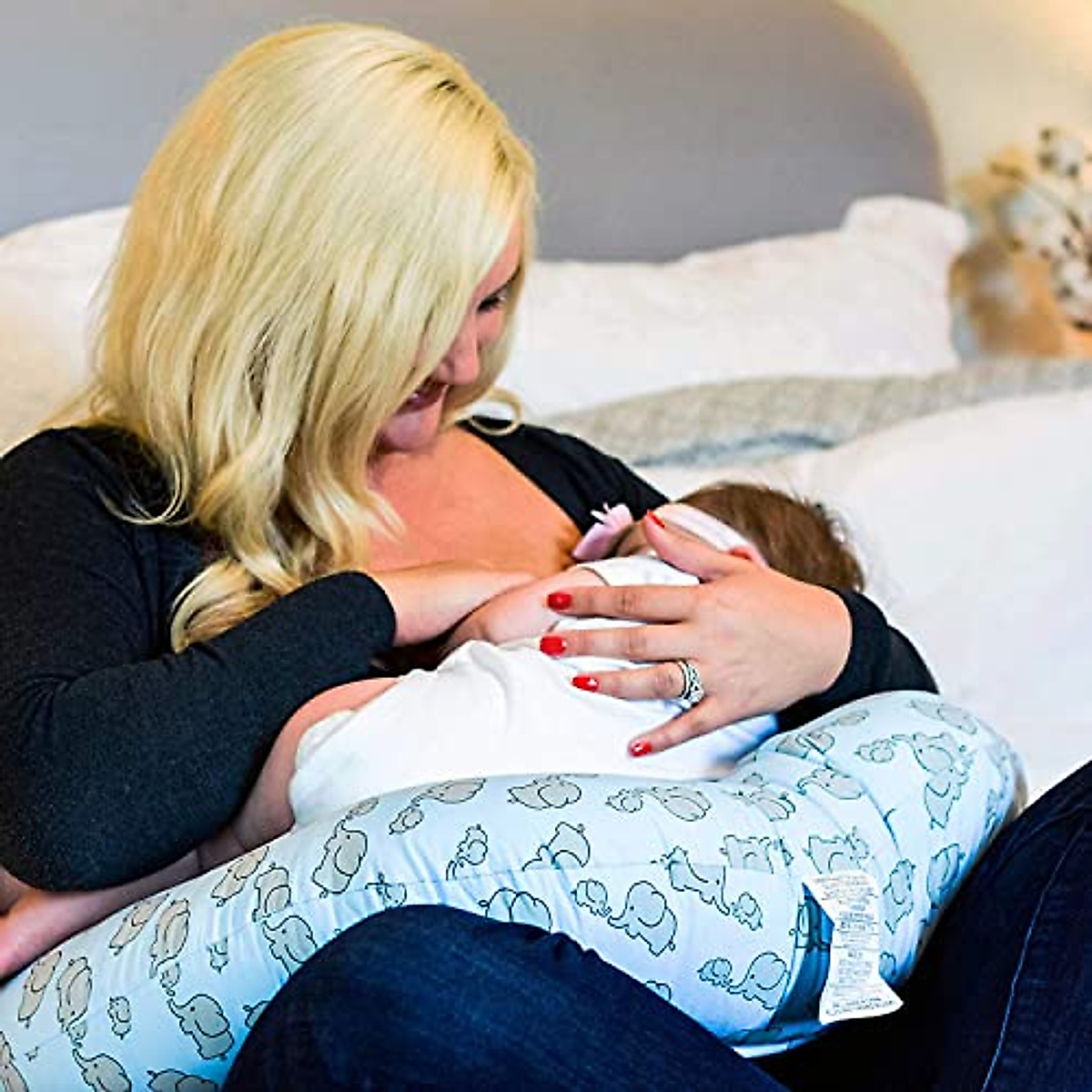 NurSit Nursing Pillow and Positioner, Hypoallergenic Breastfeeding or Bottle Feeding, Perfect for Bonding with Baby, Machine Washable, Whale
