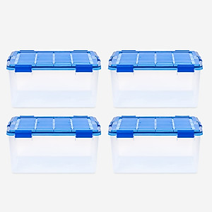 Iris 4Pack 62qt WEATHERPRO Airtight Plastic Storage Bin with Lid and Seal and Secure Latching Buckles