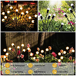SHUKAN 4 Pack 10LED Solar Firefly Lights, Upgraded Solar Garden Lights Outdoor IP65 Waterproof, Swaying When Wind Blows, Solar Starburst Swaying Lights for Yard Patio Pathway Decoration (Warm White)