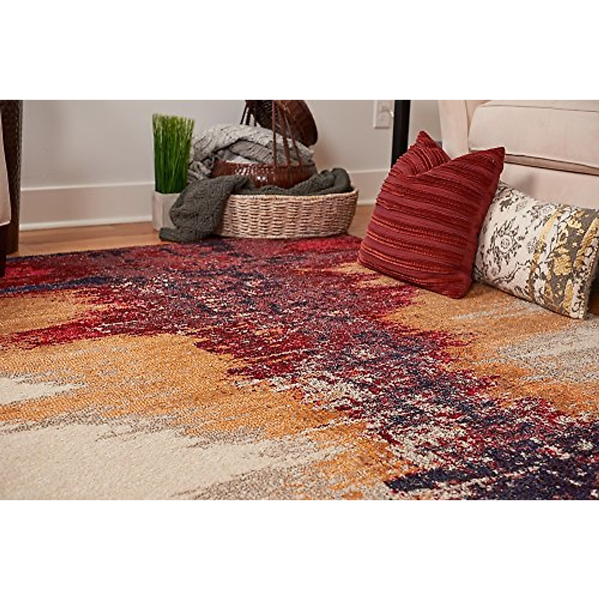 Unique Loom Estrella Collection Abstract, Rustic, Modern, Gradient, Distressed Area Rug, 5' 1" x 8' 0", Pink/Navy Blue