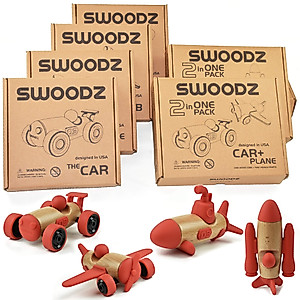 SWOODZ Wooden Toy Vehicles, Take Apart Plane, Assembly Wooden Toys, Wooden Plane, STEM Learning Gifts for 3 4 5 6 Year Olds, Kids, Toddlers, Boys, Girls, Children