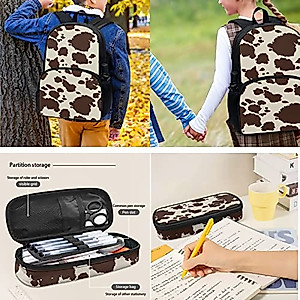 Drydeepin Cute Brown Cow Cowhide Print 4Pcs School Bags Set for Teens Boys Girls Large Capacity Backpack and Lunch Box Set with Water Bottle Holder Bag Pencil Case Middle School Student Bookbag