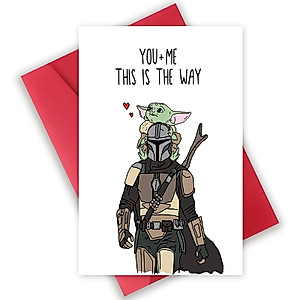Funny Baby Yoda Card, Adorable Yoda Valentine’s Day Card for Husband or Wife, Star Wars Fan Mandalorian Theme Card for Spouse Ex, You + Me This Is The Way Card for Boyfriend or Girlfriend