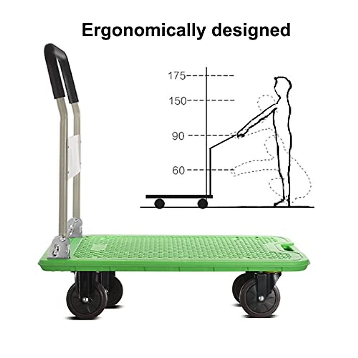 Generic Hand cart,Multi-Functional Platform Truck on Wheels,with Metal Foldable Handle,Open Platform,for Bookstore Restaurant Moving cart (Color : Mute Model, Size : 90 * 60 * 86cm)