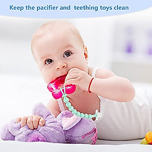 Silicone Pacifier Clip, 4 Pack One Piece Beads Pacifier Clip Holder for Baby Boys Girls, Flexible Pacifier Clips for Baby Essentials, Safe for Newborns, Teething Relief, Rust-Free Holder Clip