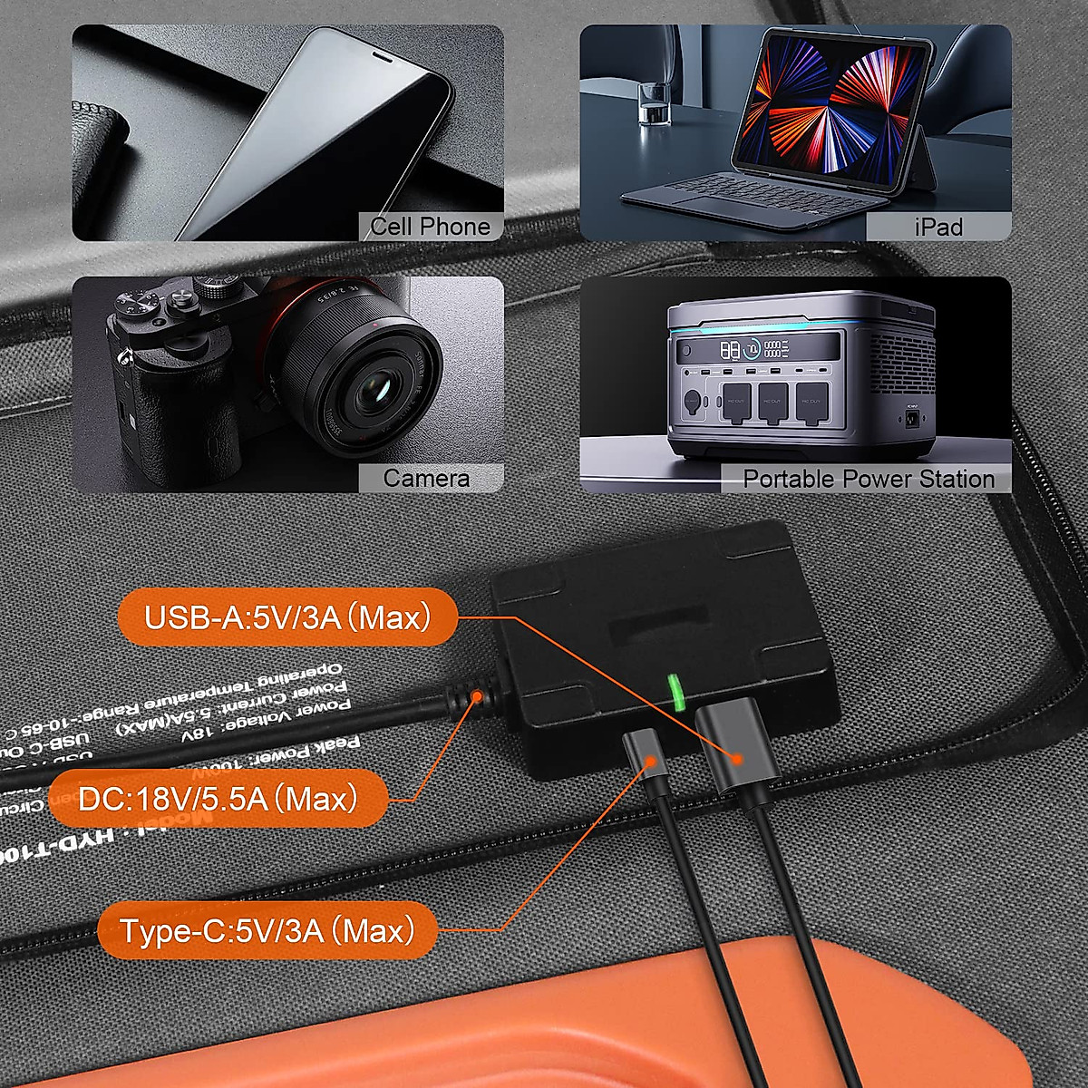 100W Portable Solar Panel, QUACOA Foldable 100 Watt Solar Panel Power Charger for Power Station, Monocrystalline Solar System Complete kit for Camping Boat Emergency Backup with 5V USB 18V DC Output