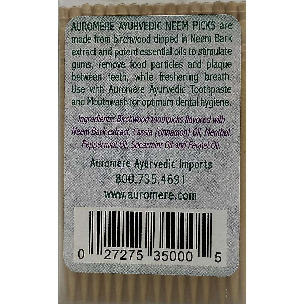 Auromere Ayurvedic Neem Toothpicks - Vegan, Natural, Non GMO, Made from Birchwood (100 Count), 2 Pack