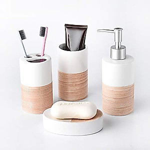 MIUFA 4 Piece White Deluxe Ceramic Bathroom Accessories Set Soap Dispenser Toothbrush Holder,Tumbler & Soap Dish (White)