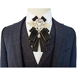 Topz Diamond Black Bow Ties For Men Wedding Party Collar Bowtie Brooch Fashion Handmade Jabot Collar Brooch Pins Fashion Pretied Neck Tie Bow Tie Adjustable Belt With Clip Cravat (SR110)