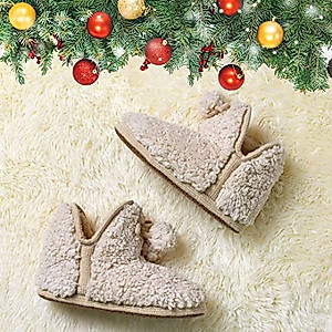 GPOS Womens Slippers with Cozy Memory foam Cute Fuzzy Winter Bootie slippers Ladies Warm Lightweight House Shoes Beige