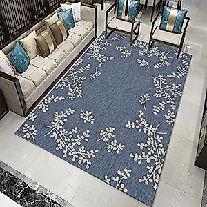 Area Rug 8x10 Feet / 240x300 cm Indoor Soft Low Shaggy Fluffy Pile Carpet,for Bedroom Dining Room Under Kitchen Table Home Office Abstract Blue Floral Pattern