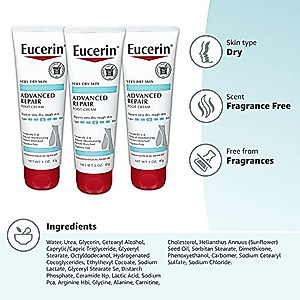Eucerin Advanced Repair Foot Cream - Fragrance Free, Foot Lotion for Very Dry Skin - 3 oz. Tube (Pack of 3)