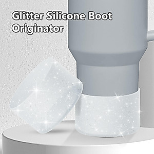 WUQID Protective Bling Silicone Boot Sleeve, Compatible with Stanley Tumbler 20-40oz & Hydro Flask Bottle 12oz-24oz, Glitter Reduces Dents Sleeve Cover for More Bottles/Tumblers Bottom of 2.83-2.95in